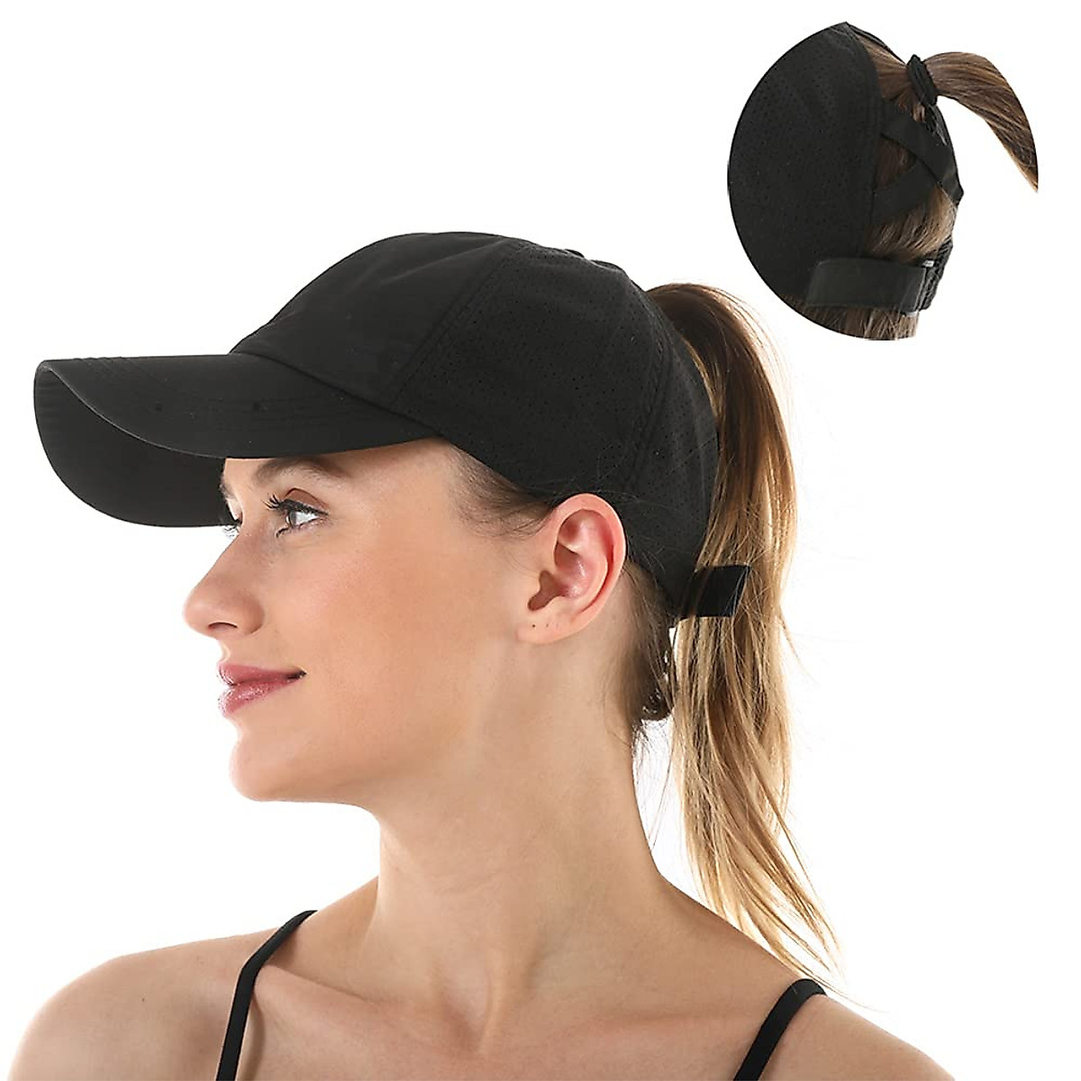 FASHIXD Ponytail Baseball Cap for Women Mesh Quick Dry Baseball Hat with Ponytail Hole (Black)