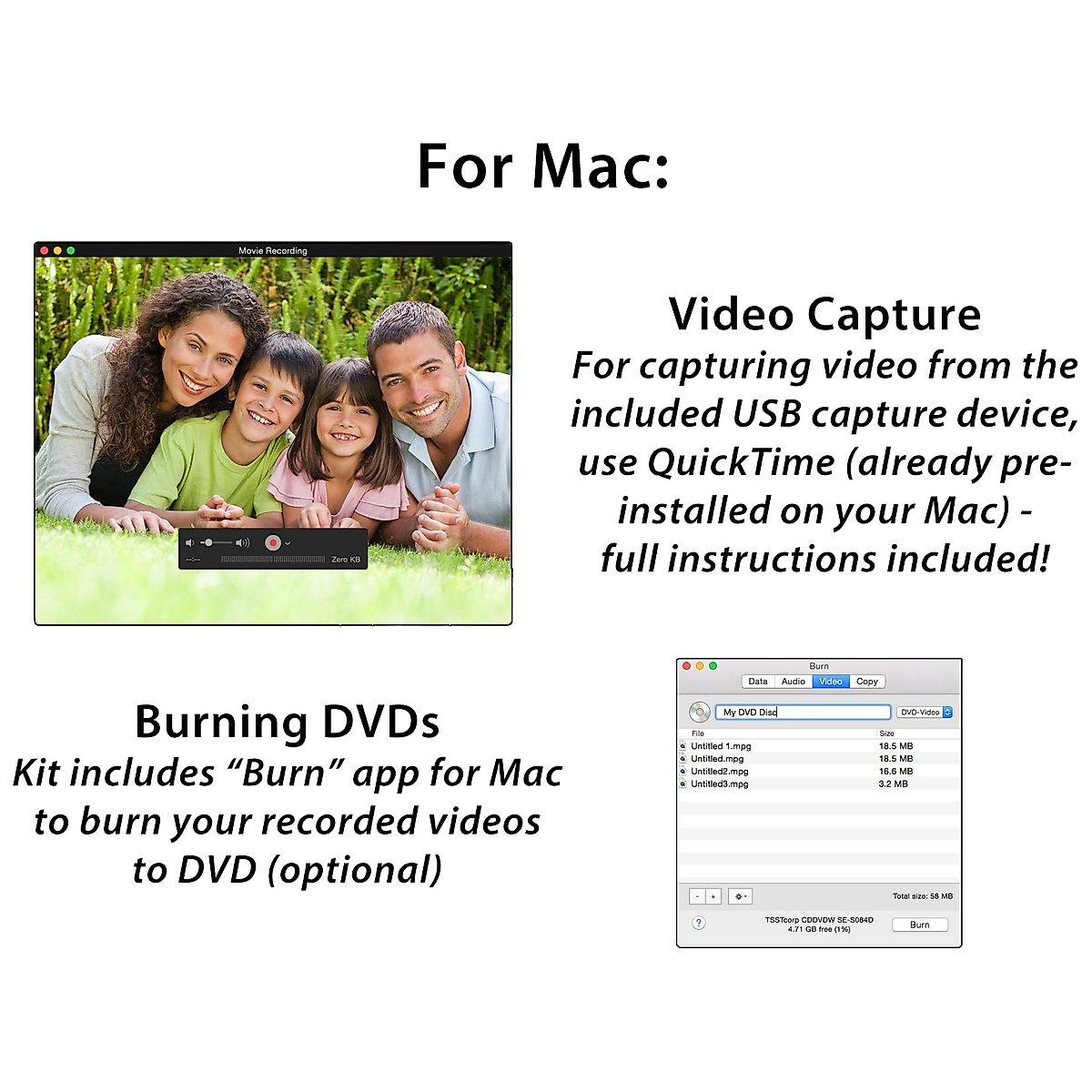 ClearClick VHS to DVD Kit for PC & Mac - USB Device, Software, Instructions, & Tech Support - Capture Video from VCR, VHS, Hi8, Camcorders, Gaming Systems