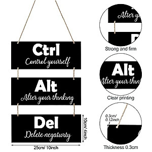 Inspirational Rustic Wall Decor Control Yourself Alter Your Thinking Delete Negativity Office Decor Motivational Wall Plaques with Sayings Wooden Wall Hangings for Home Office Wall Art (Black Backing)