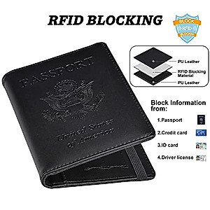 HerriaT Passport and Vaccine Card Holder Combo,Cover Case with CDC Vaccination Card Slot, Leather Travel Documents Organizer Protector, with RFID Blocking, for Women and Men