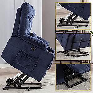 Consofa Power Lift Recliner, Lift Chair with Heat and Massage, Lift Recliner Chairs for Elderly, Electric Power Lift Recliner Chair with Lumbar Pillow, 4 Pockets and 2 Cup Holders, Plush Fabric (Blue)
