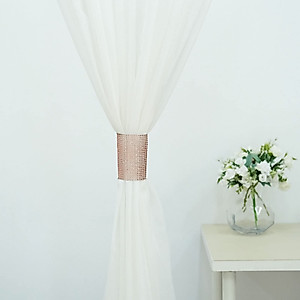 Tableclothsfactory 4 Pack | Blush/Rose Gold Large Rhinestone Mesh Chair Sash Clips, Backdrop Curtain Bands - 5"X10"