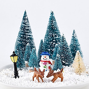 PLULON 33Pcs Mini Christmas Village Accessories, Christmas Trees Bottle Brush Trees with Miniature Christmas Ornaments Snowman, Mini Garden Street Lamps, Deer for Winter Holiday Village Decorations