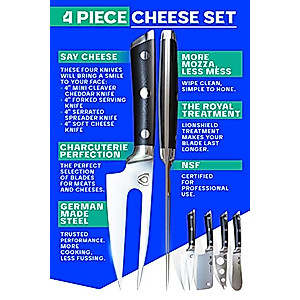 Dalstrong Charcuterie & Cheese Knife Set - 4-Piece - Gladiator Series Elite - Mini Cleaver, Serrated, Round-Tip, Forked Cheese Knives, G10 Garolite Handle, Sheath, NSF Certified