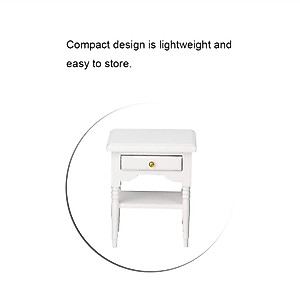 Nightstand Cabinet Model, Lightweight Non-Toxic Fashionable Appearance White Nightstand Model with Drawer for Dolls Bedroom