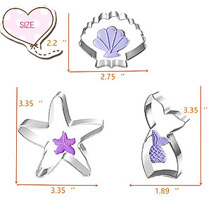 Q-BAKER Mermaid Cookie Cutters,Mermaid tail, Starfish, Seashell-Stainless Steel Holiday Cookie Cutters Shapes for Baking Gift