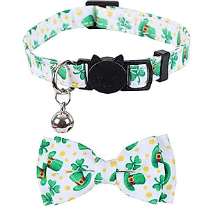 Lamphyface 2 Pack St.Patrick's Day Cat Collar with Cute Bow Tie and Bell Breakaway Adjustable Safety