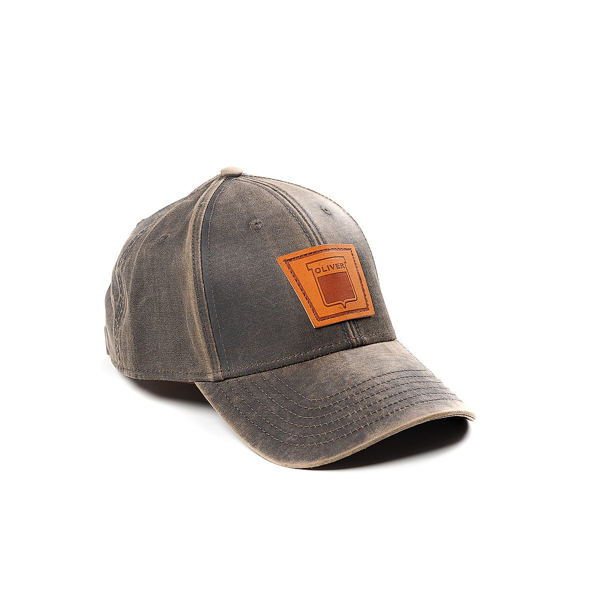 Oliver Logo Hat, Keystone Leather Emblem, Oil Distressed