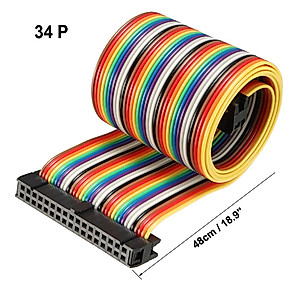 uxcell IDC Rainbow Wire Flat Ribbon Cable 34 Pins 48cm Length 2.54mm Pitch 2pcs Type-C