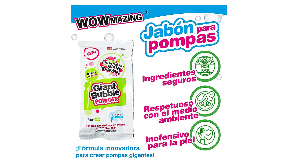 WOWmazing Giant Bubble Powder Kit: Include Large Bubble Wand and 3 ...