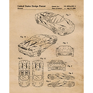Classic Auto Patent Prints, 4 (8x10) Unframed Photos, Wall Art Decor Gift for Home Ferrari Office Engineer Aperta F430 F488 F8 Garage Work Shop School Student Teacher Coach F1 Team Car Race Champ