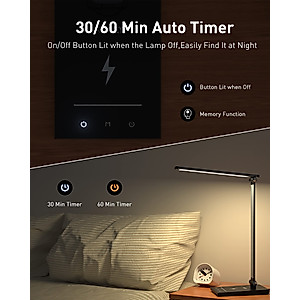 FOCASEY LED Desk Lamp with Wireless Charger,USB Charging Port,Eye-Caring Desk Lamps for Home Office,Touch Control Table Lamp with 25 Lighting Modes,Desk Light for Study,Reading,Office,Black