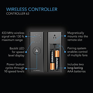 AC Infinity Controller 63, Wireless Remote Controller with 10 Fan Speed Programming, Cooling and Ventilation for CLOUDLINE Airlift CLOUDWAY Fans