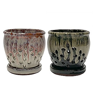 Orchid Pots with Holes 4.33 inch Ceramic Orchid Planter White and Black (Set of 2)