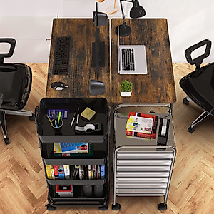 SHW Small Gaming Home Office Computer Desk with Shelf, Rustic Brown