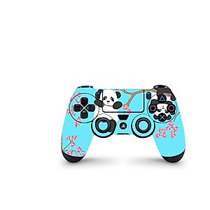 ZOOMHITSKINS Compatible with PS4 Controller Skin, Panda Design Blue Pink Sakura Oriental Cute, Durable, Vinyl, Made in The USA