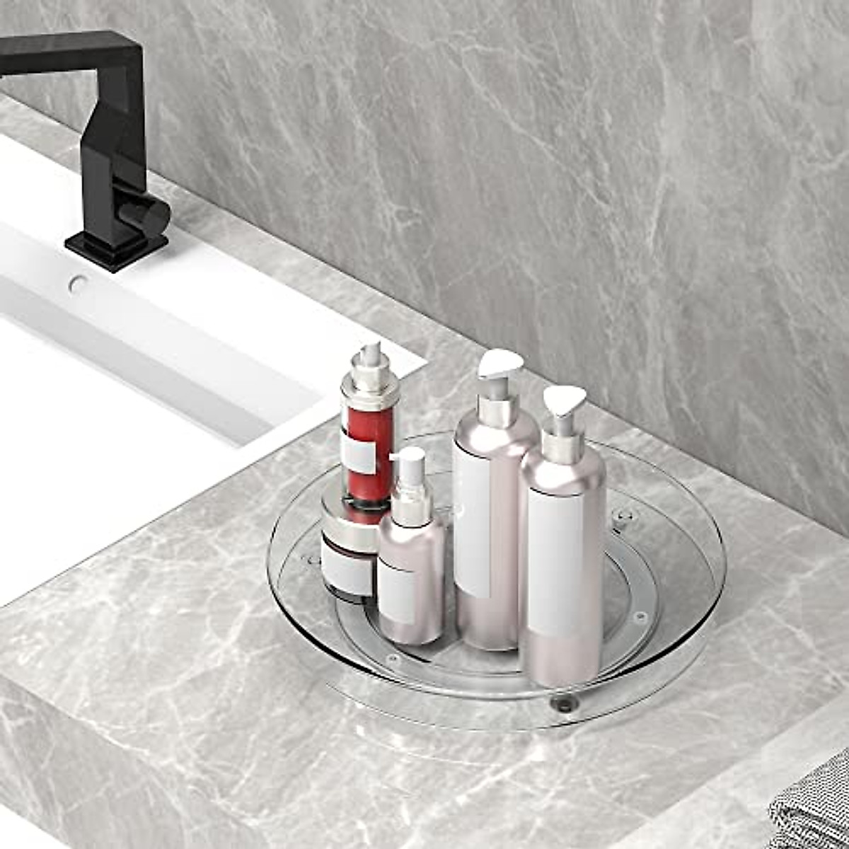 HYDROWE Lazy Susan Organizer, Round Plastic Turntable Organizer Organization Storage Container Bins,Spinning Organizer for Spices,Vanity Countertop Makeup Organizing(9.25 Inch+10.6Inch)