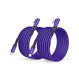 2-Pack USB C to USB C Cable 60W, 10ft+10ft Right Angle 90 Degree USB Type C Charger Fast Charging Cord for Samsung S22/S21 Ultra/Plus, MacBook Air/Pro, C-Port iPad Mini/Air/Pro, Pixel 6/5/4/3(Purple)