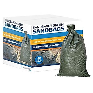 Sandbaggy - Empty Poly Sandbags W/UV Protection - Size: 14" x 26" - Color: Green - Military Grade (50 Bags)