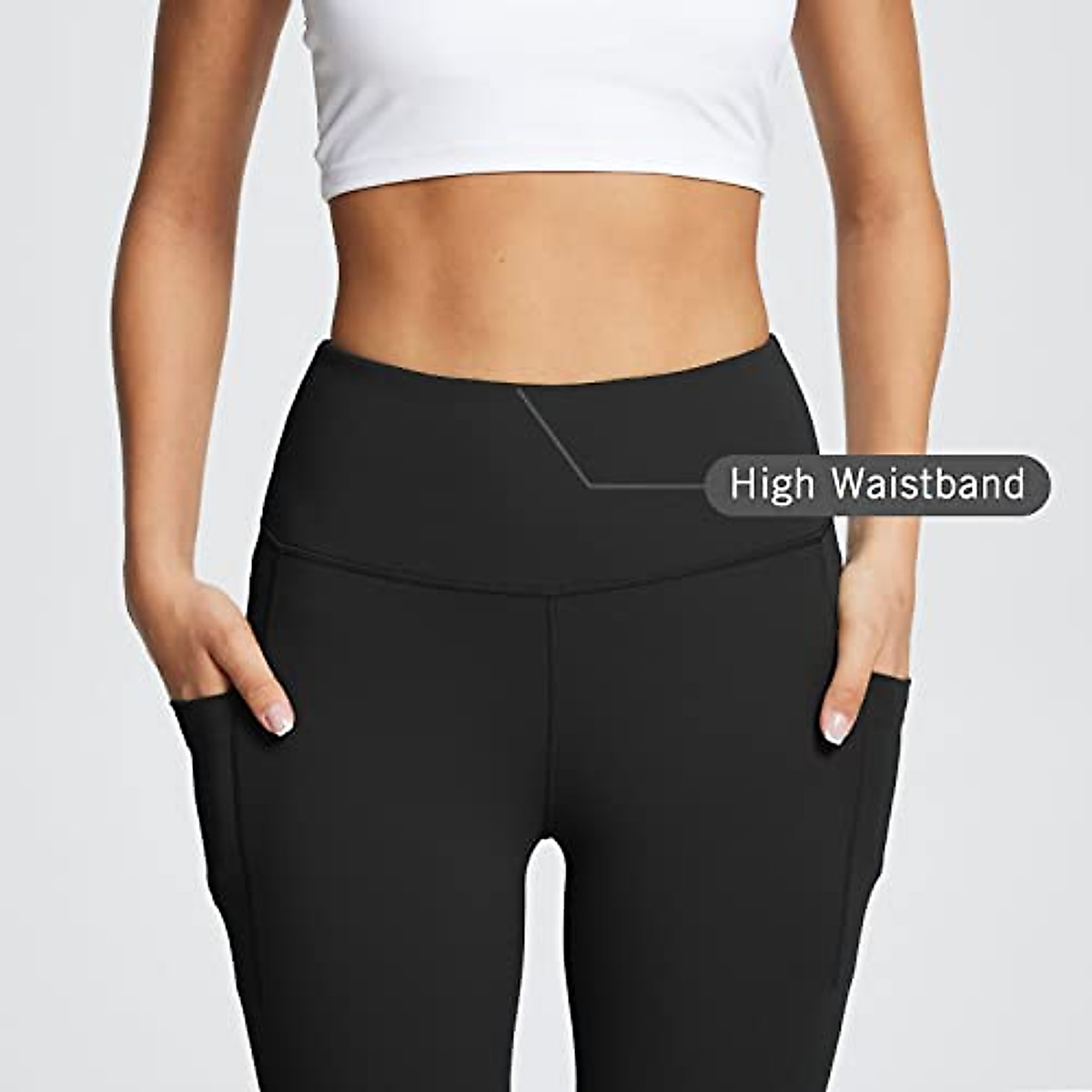 BALEAF 7/8 Workout Athletic Leggings for Women High Waist Soft Yoga Running Petite Ankle Pants with Deep Pockets Black M