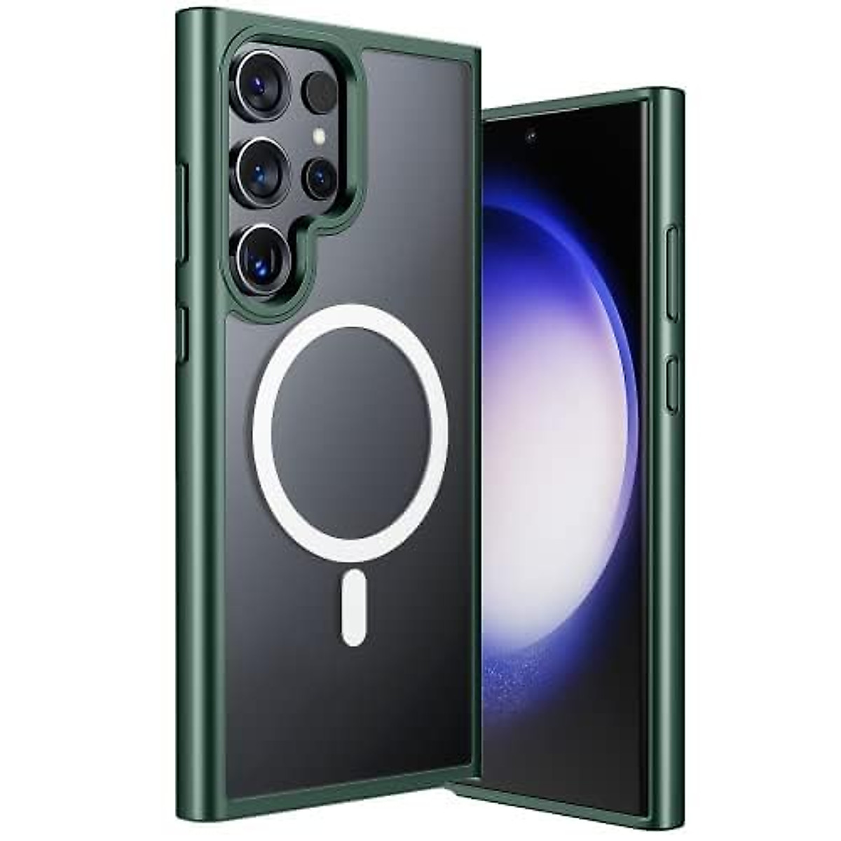 ANNGELAS for Samsung Galaxy S23 Ultra Mag-safe Case,Slim Shockproof Protective Cover with Magnetic,Frosted Hard Back Soft Silicone TPU Bumper Phone Case Compatible Galaxy S23 Ultra 6.8inch,Matte Green