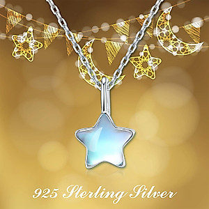 CUOKA MIRACLE Moonstone Necklace Star Necklace 925 Sterling Silver Rainbow Moonstone Choker Necklace for Women Star Moonstone Jewelery for Women Birthday Mother`s Day