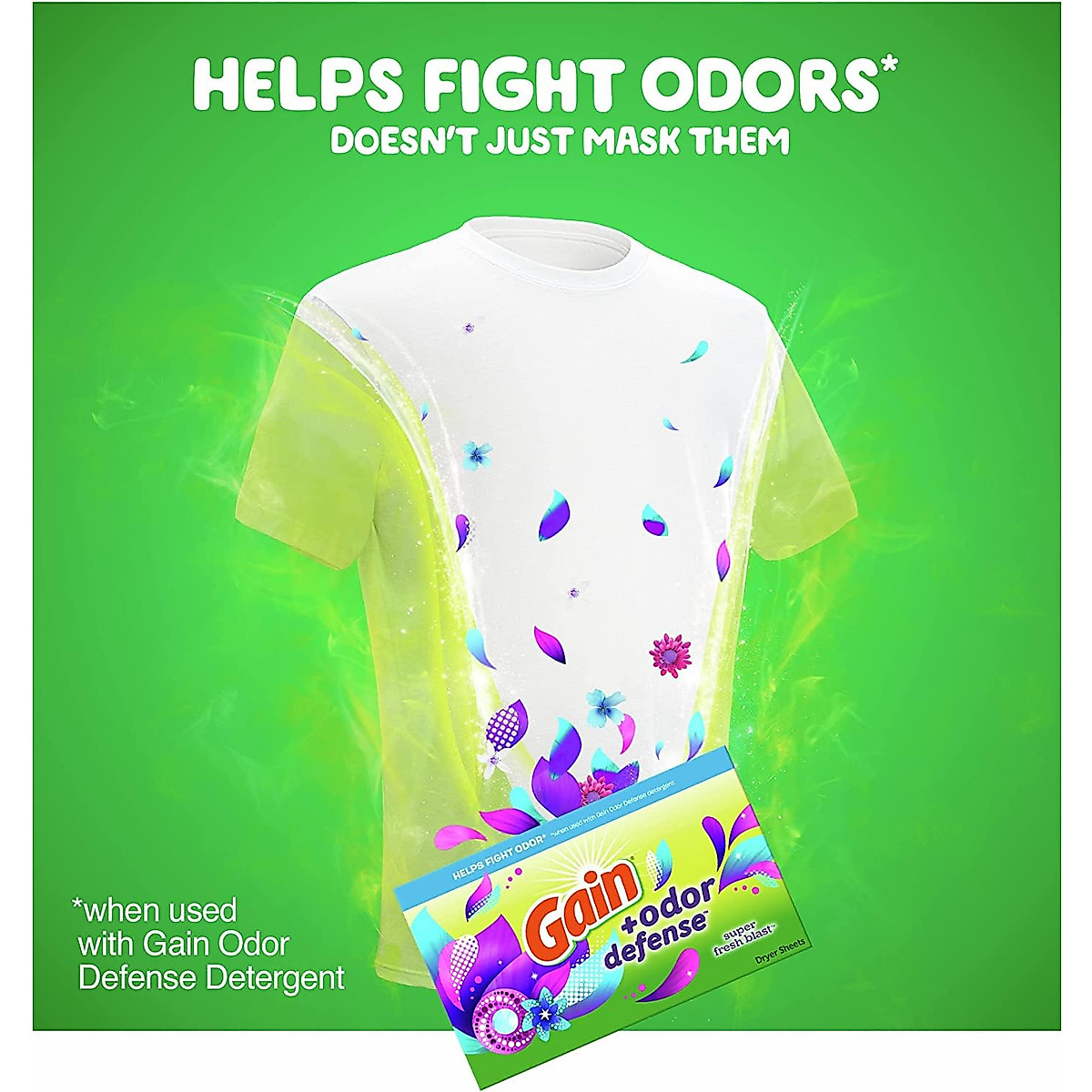 Gain + Odor Defense Dryer Sheets, Super Fresh Blast Scent Fabric Softener Sheets, 240 ct