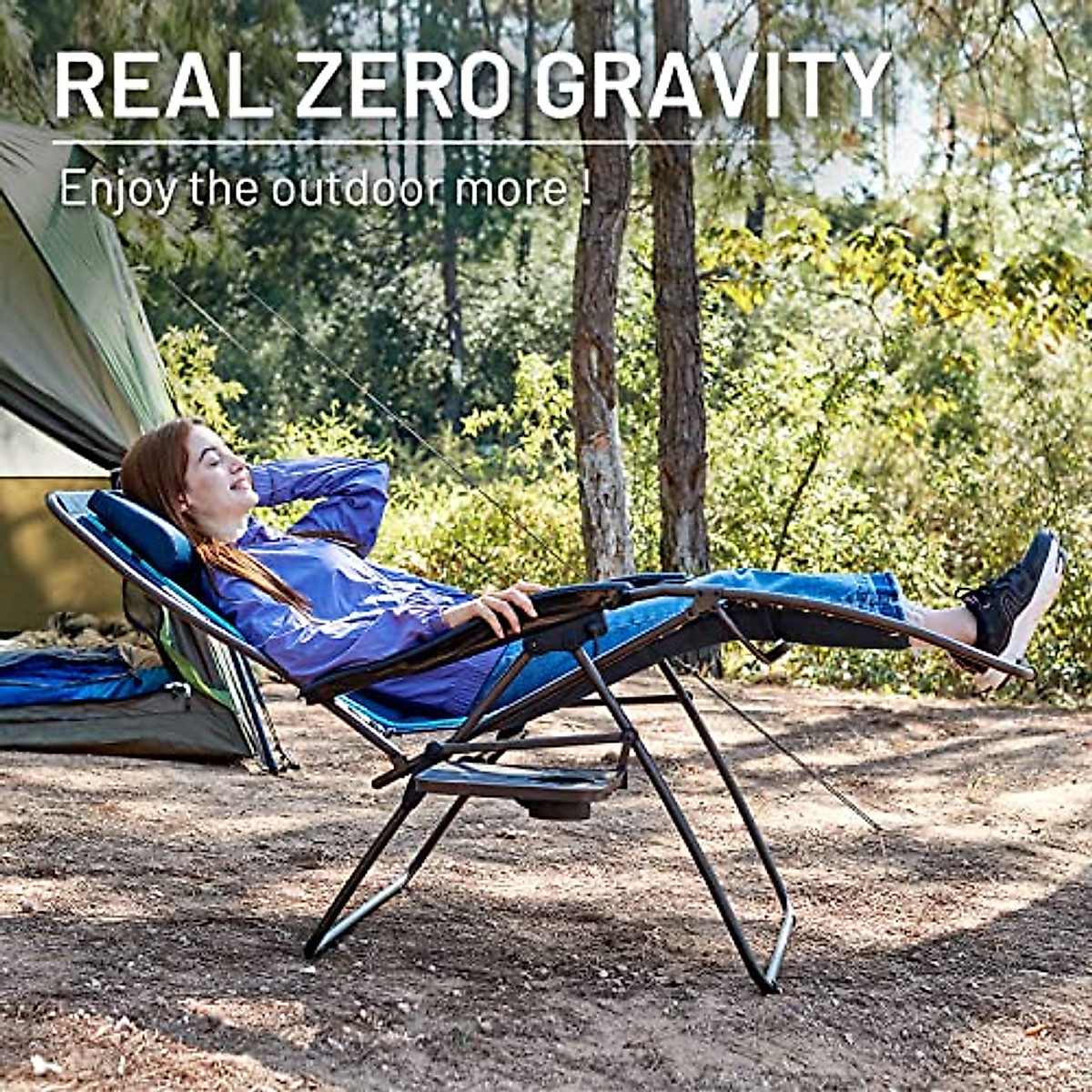 TIMBER RIDGE 33In Wide XXL Zero Gravity Reclining Side Table Full Padded Lounge Chair for Outdoor Camping Patio Lawn, Heavy Duty Supports 500lbs, Blue