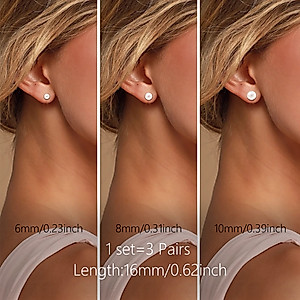 Lancharmed Sterling Silver Pearl Stud Earrings for Women AAA White Pearl Studs Hypoallergenic Pearls Studs Set(6/7/9 mm)