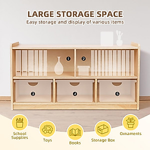 TOOKYLAND 5-Compartment Wooden Storage Cabinet, 2-Shelf Montessori Shelf Toy Organizers and Storage, Kids Classroom Organizer, Playroom, Daycare and Preschool Bookshelves