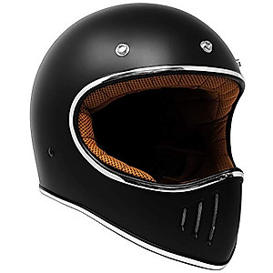 GDM Rebel Vintage Motorcycle Helmet Retro Full Face (Matte Black, Large)