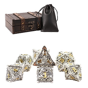 DDFE New Hollow Metal DND Dice 7Pcs Set for Dungeons and Dragons RPG MTG Table Games D&D Pathfinder Shadowrun and Math Teaching,d and d Game Dice with Gift Box,Great DND Gifts