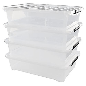 AnnkkyUS 40 Quarts Plastic Under Bed Storage Boxes with Wheels, Large Shallow Container Bins Set of 4