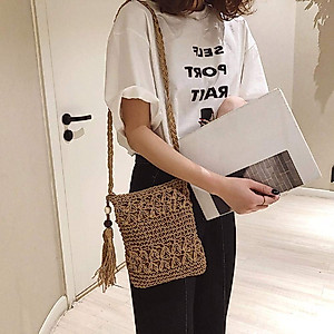 JQWSVE Straw Purse for Women Straw Bag Summer Purse with Tassel Straw Crossbody Bag Handwoven Beach Bag Crochet Purse