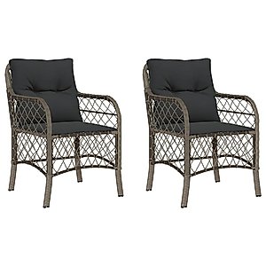 vidaXL Patio Chairs with Cushions - Gray Poly Rattan Outdoor Garden Furniture, Comfortable Seating with Washable Cushion Covers, 23" x 26.4" x 33.9"