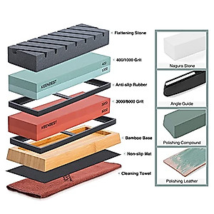 Knife Sharpening Stone Kit Actual Grit KEENBEST Large 4 Side 400 1000 3000 8000 Complete Wet Stones Set Japanese Professional Kitchen Knives Sharpeners Whetstone Flattening Stone Base Guide Leather