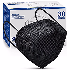 Boncare KN95 Face Mask 30 PCs, 5-Layer Black Face Mask for Men & Women Filter Efficiency≥ 95%, Breathable and Comfortable, Black