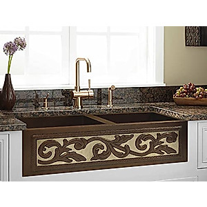 Copper Farmhouse Kitchen Sink 50/50 Silver Design