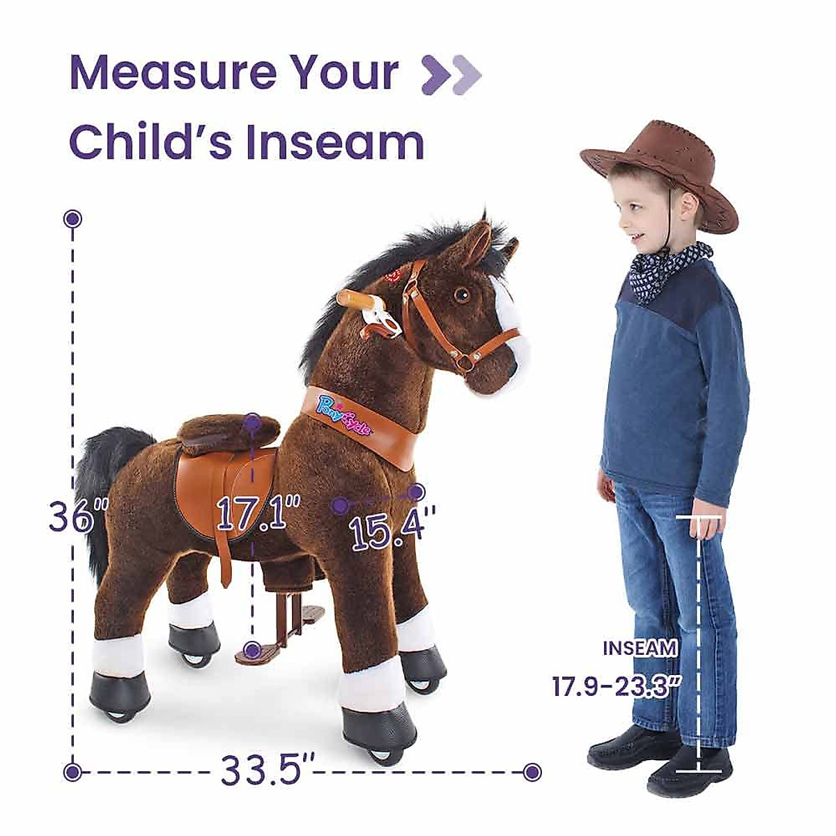 PonyCycle Horse Ride on Toy for Toddlers Boy Toys Classic Model U (with Brake/ 30" Height/Size 3 for Age 3-5) Giddy up Riding Horse Rocking Horse Rides Chocolate Brown Ux321