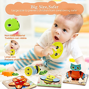 Montessori Toys for 1 2 3 Year Old Boys Girls Wooden Toddler Puzzles Kids Infant Baby Educational Learning Toys for Toddlers 1-3 Gifts 6 Animal Shape Jigsaw Eco Friendly Travel STEM Building Toy Games