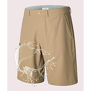 Derminpro Men's Classic Fit Stretch Nylon Waterproof Golf Shorts with Zip Pockets Khaki XX-Large