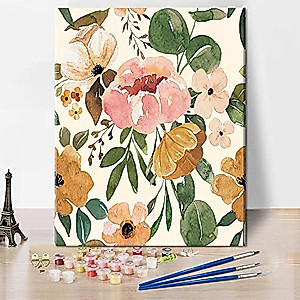TISHIRON Paint by Numbers for Adults Kids Peonies Rose Adults DIY Paint by Number Fairy Vintage Boho Floral Arts Craft Paint by Numbers Kits Nordic Modern Home Wall Decor - 16"x20"