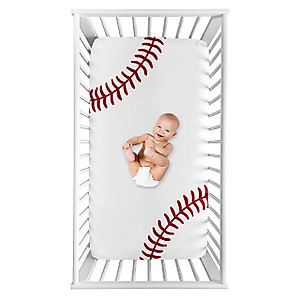 Sweet Jojo Designs Baseball Boy Fitted Crib Sheet Baby or Toddler Bed Nursery Photo Op - Red and White Americana Sports