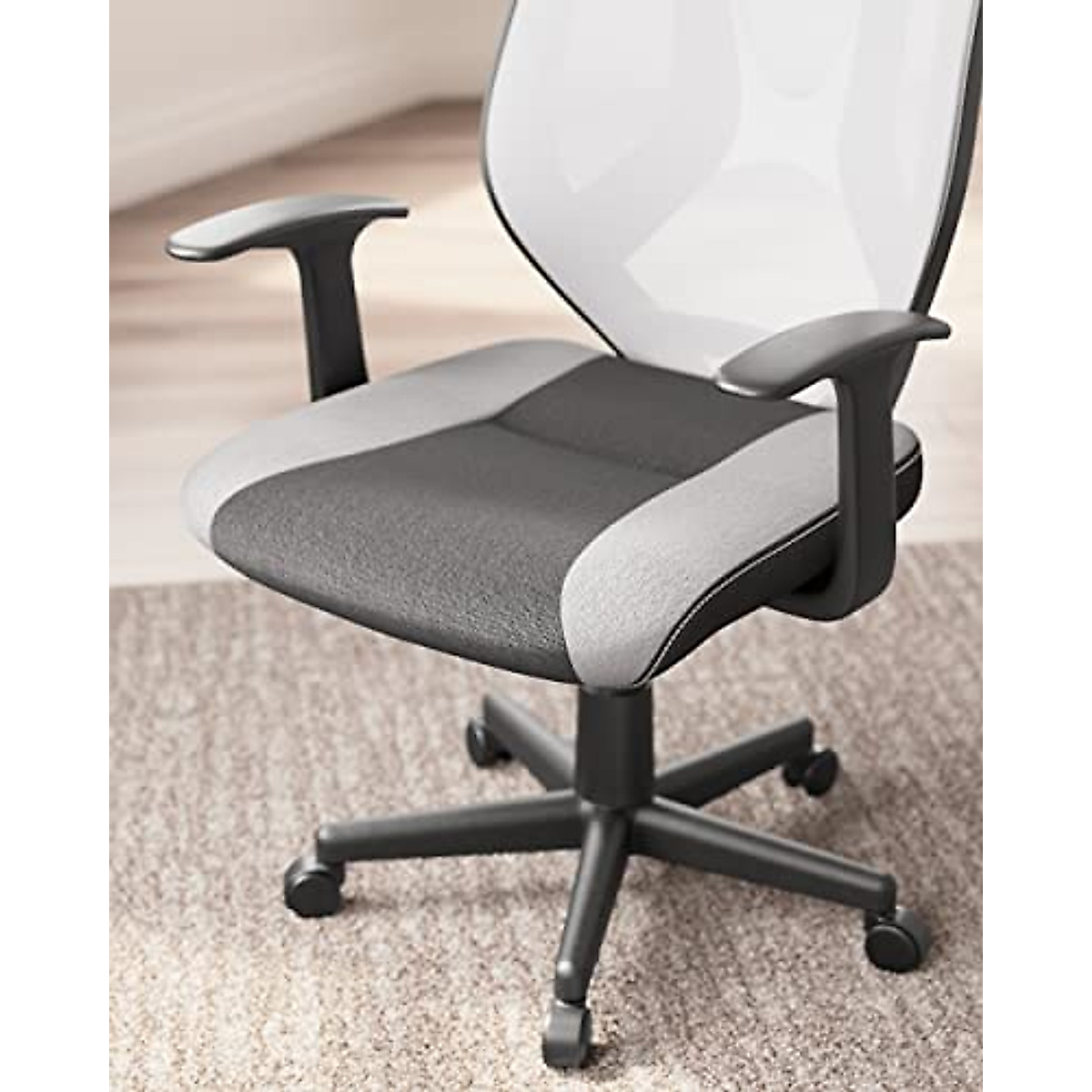 Signature Design by Ashley Beauenali Home Office Swivel Desk Chair, 25"W x 23"D x 40"H, Light Gray & Black