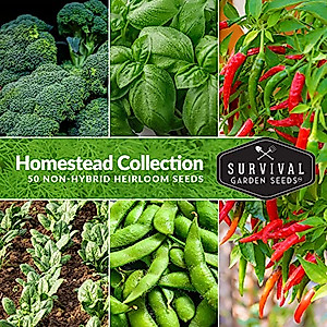 Survival Garden Seeds Homesteader Seed Vault - Vegetable Herb & Flower Seed Bank - 50 Heirloom Non-GMO Varieties for Planting & Growing Victory Gardens - Survival Food Emergency Preparedness Gear Kit