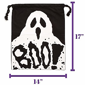 Halloween Trick or Treat Candy Bag | Washable Canvas Tote Bag | Drawstring Bag for Halloween Candy | Ghost