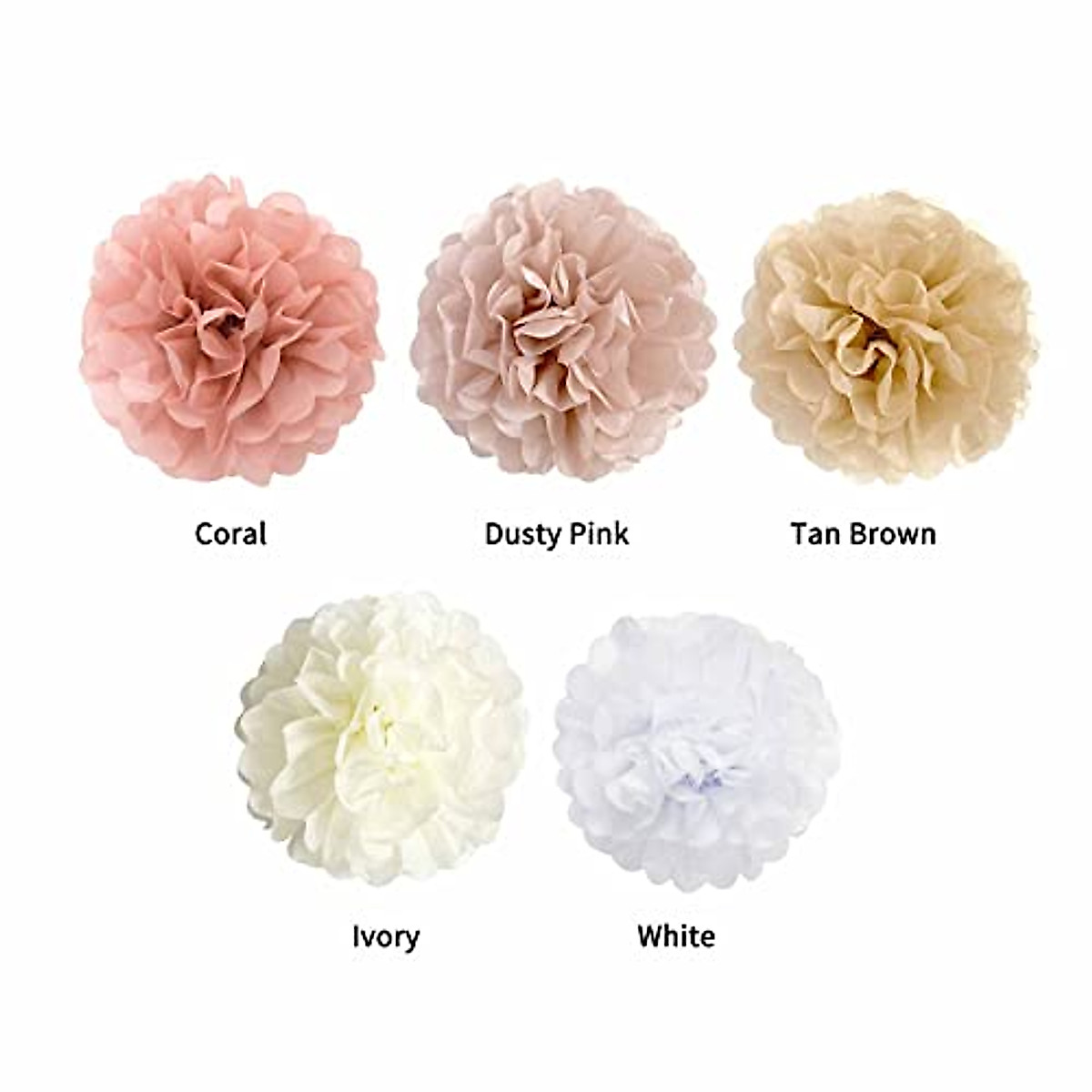 ANSOMO Boho Rainbow Tissue Paper Pom Poms Party Decorations Flowers Wall Hanging Décor Supplies 1st Birthday Bridal Baby Shower Cream Dusty Pink Centerpieces 12 Pcs