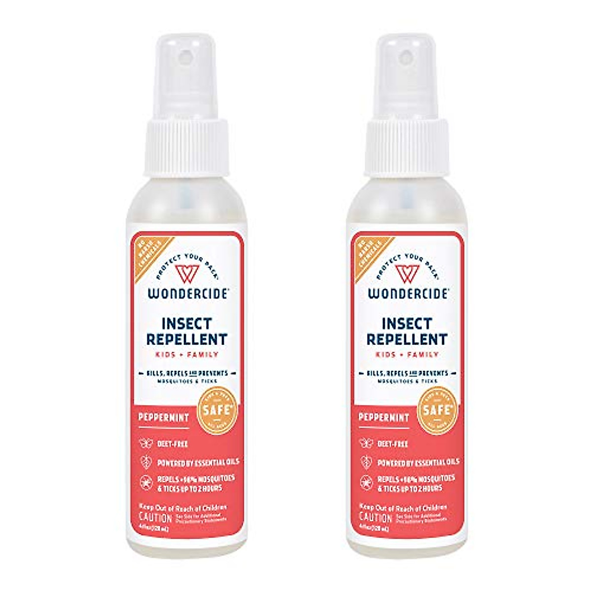 Wondercide - Mosquito, Tick, Fly, and Insect Repellent with Natural Essential Oils - DEET-Free Plant-Based Bug Spray and Killer - Safe for Kids, Babies, and Family - Peppermint 2-Pack of 4 oz Bottle