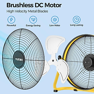 YUEMA Battery Operated Floor Fan - Rechargeable Powered Fan Cordless High Velocity Metal Blade Portable Fan for Camping Travel Patio Tent Indoor Outdoor Fan 12 Inch 360 Degree Manual Tilt 12 Speed