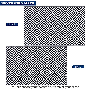 Ridota Reversible Mats for Outdoor Patio, Plastic Straw Modern Area Rug, Floor Mat for RV, Backyard, Deck, Picnic, Beach, Trailer, Camping (Diamond Black & White, 4' x 6')